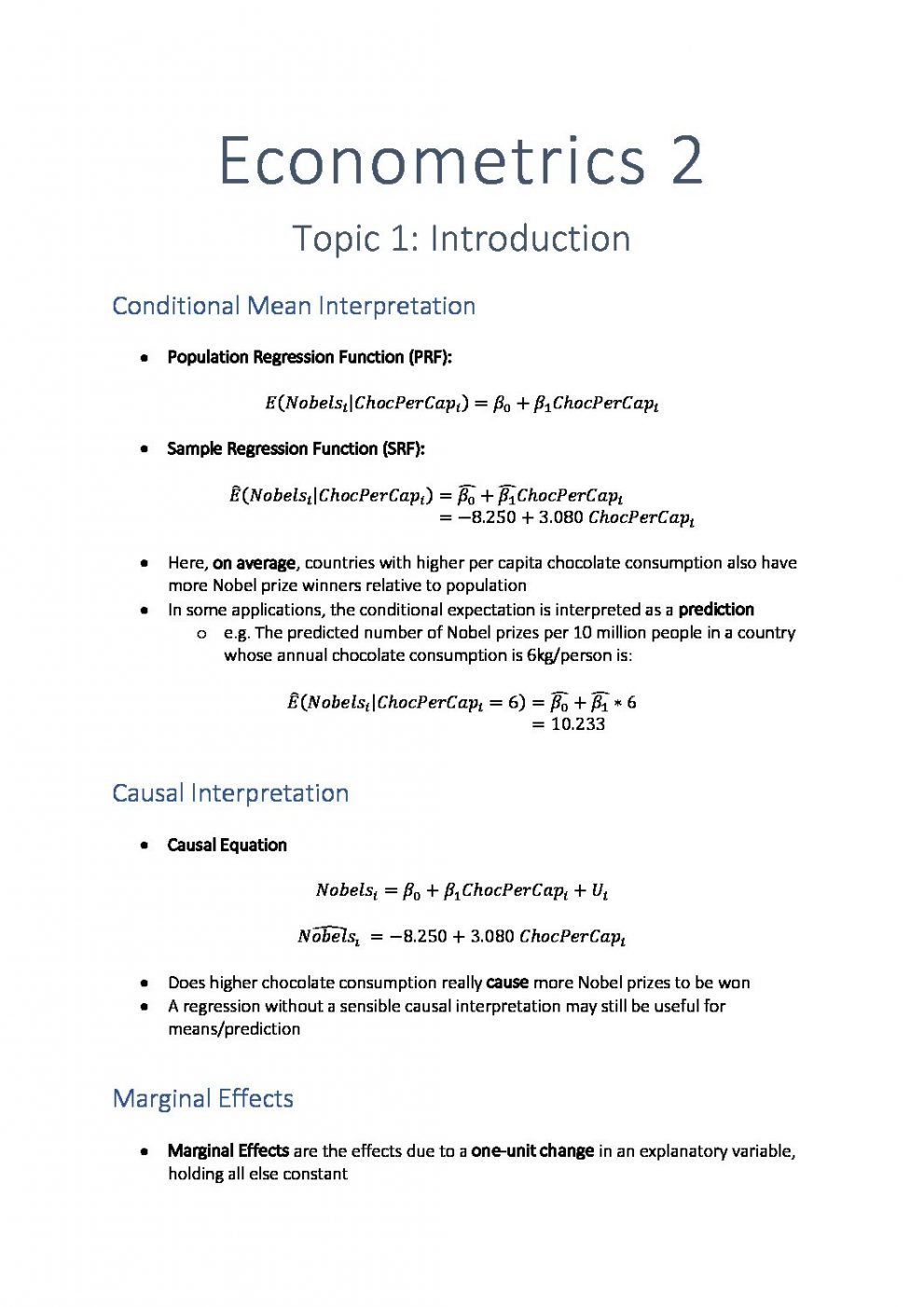 Notes for Econometrics 2 (ECOM30002) at University of Melbourne | StudyLast