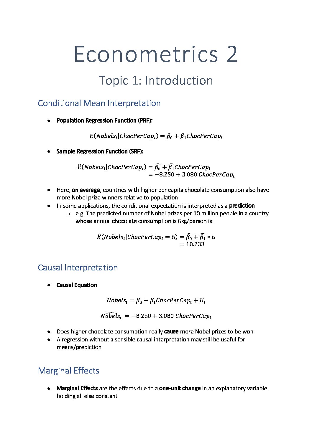 Notes for Econometrics 2 (ECOM30002) at University of Melbourne | StudyLast