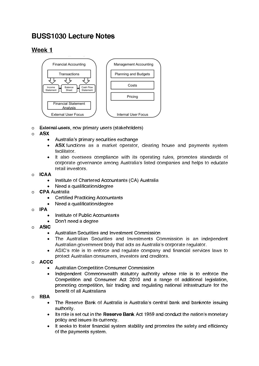 Notes for Accounting, Business and Society (BUSS1030) at University of ...