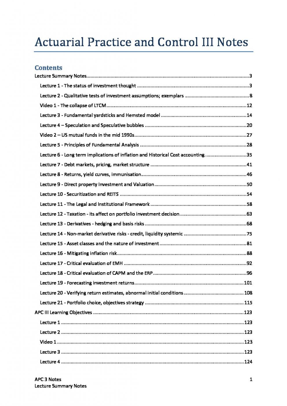 Notes for Actuarial Practice and Control III (ACTL40009) at University ...