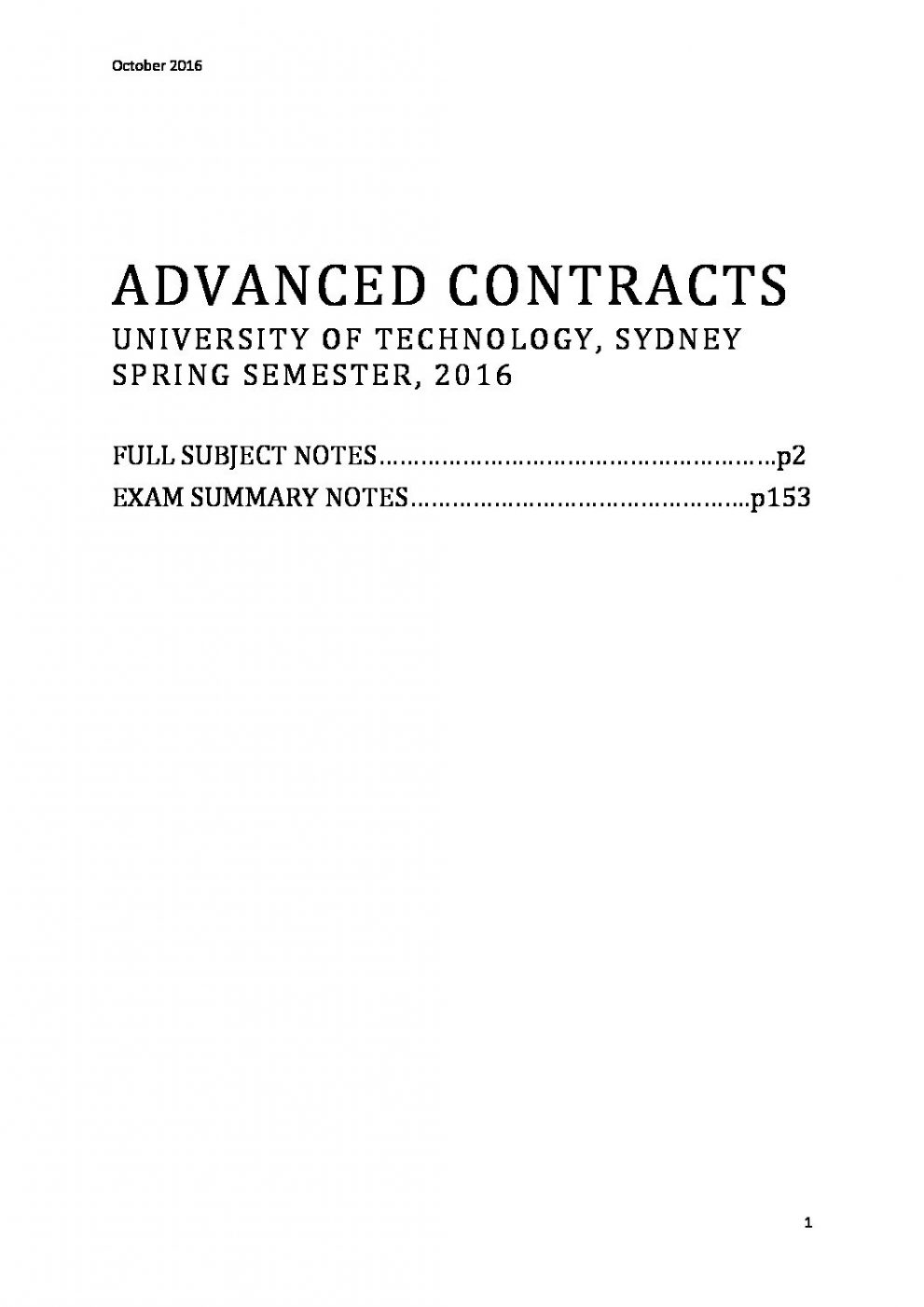 Notes for Advanced Contracts (76047) at University of Technology Sydney ...