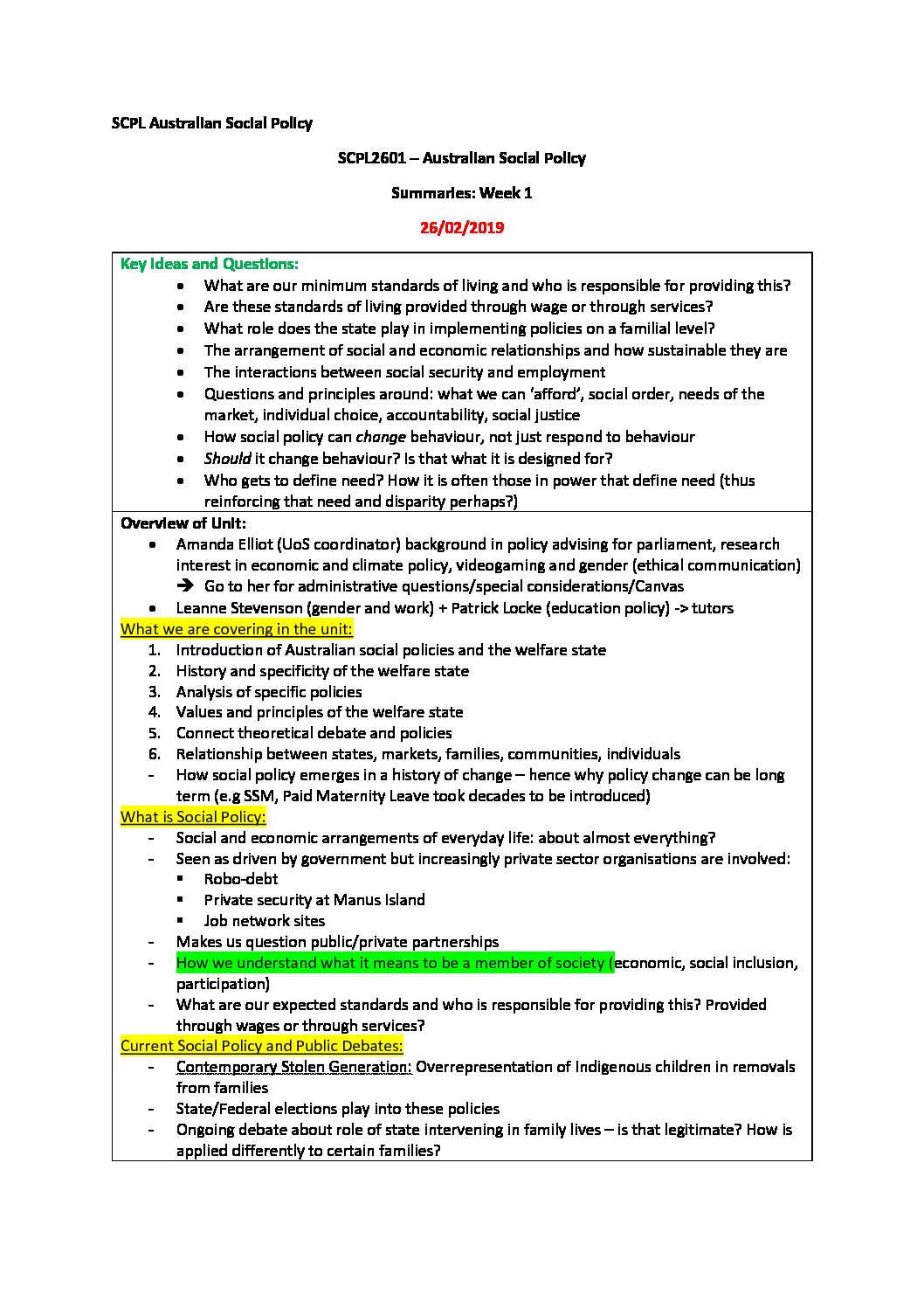 Notes for Australian Social Policy (SCPL2601) at University of Sydney ...
