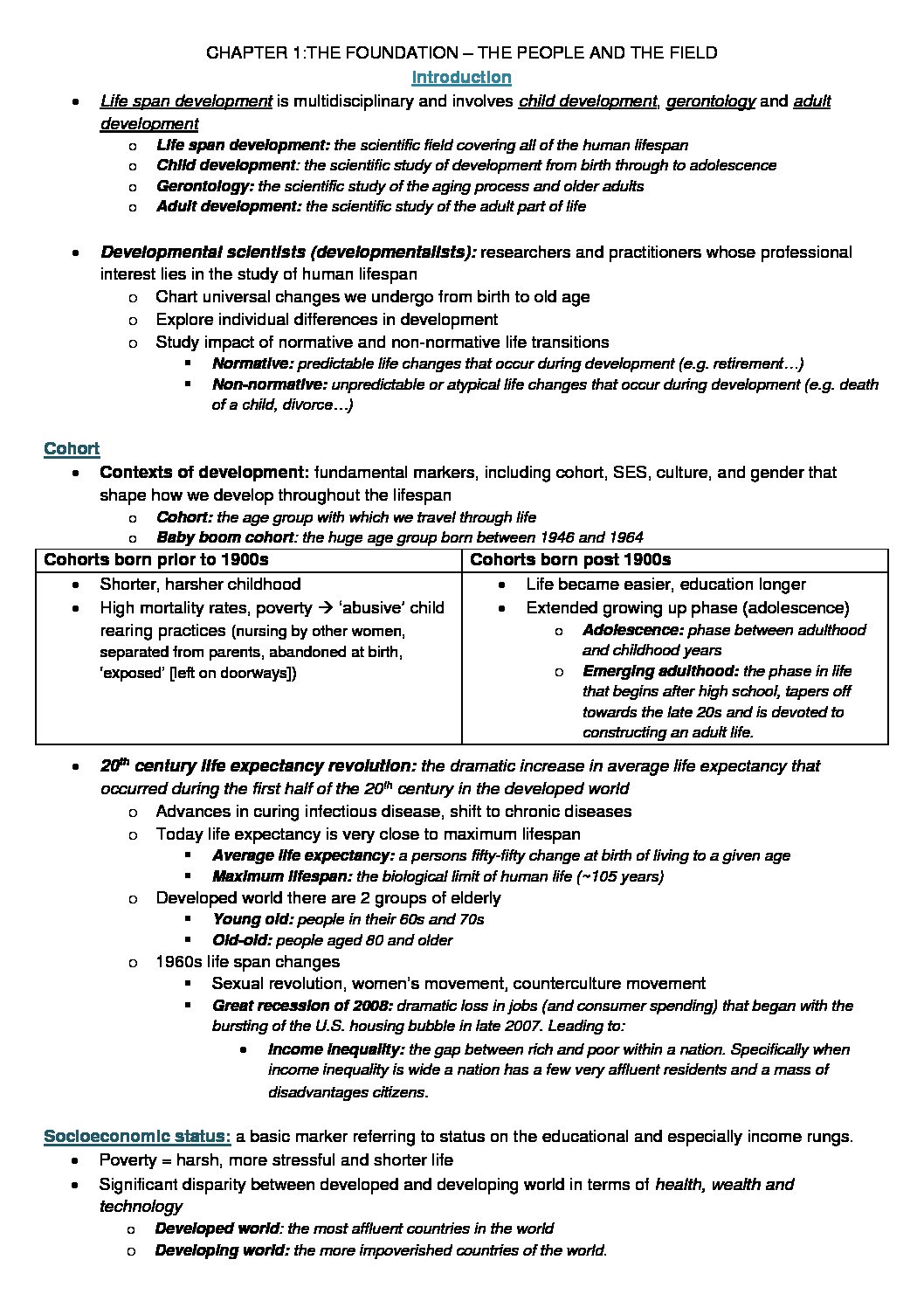 Notes for Behavioural Perspectives of Lifespan (NURS2003) at Curtin ...