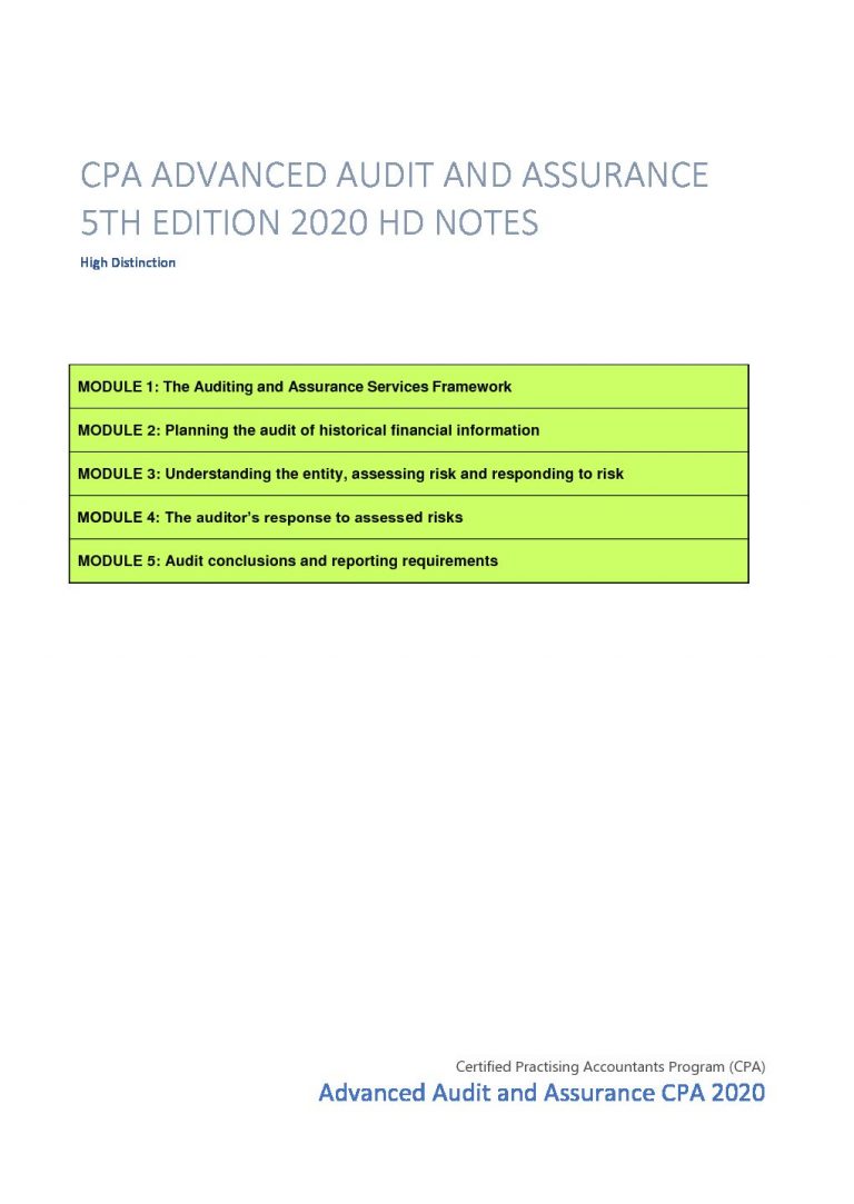 Notes for Advanced Audit and Assurance (CPA-AAA) at CPA Australia ...