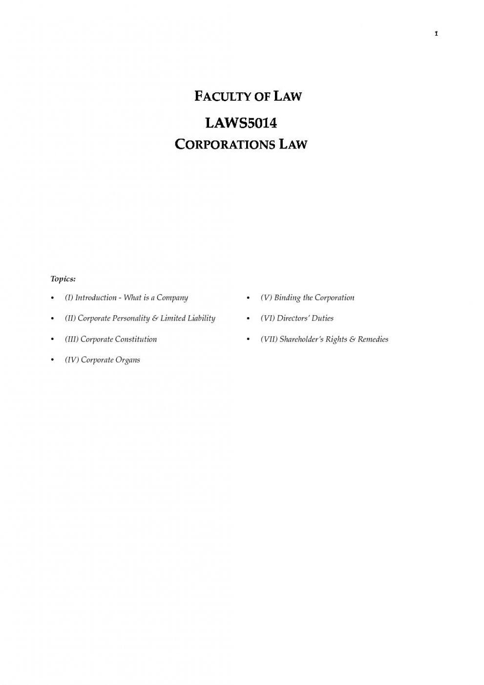 Notes for Corporations Law (LAWS2014) at University of Sydney (USYD ...