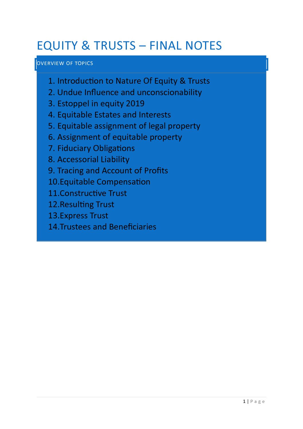 Notes for Equity and Trusts (70517) at University of Technology Sydney ...