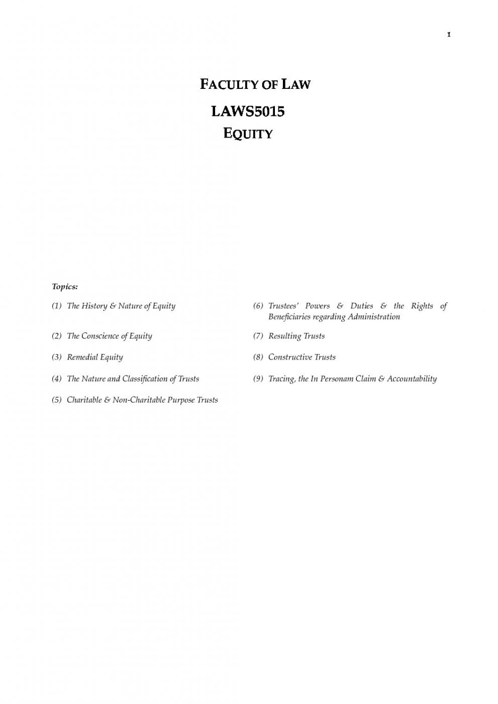 Notes for Equity (LAWS2015) at University of Sydney (USYD) | StudyLast