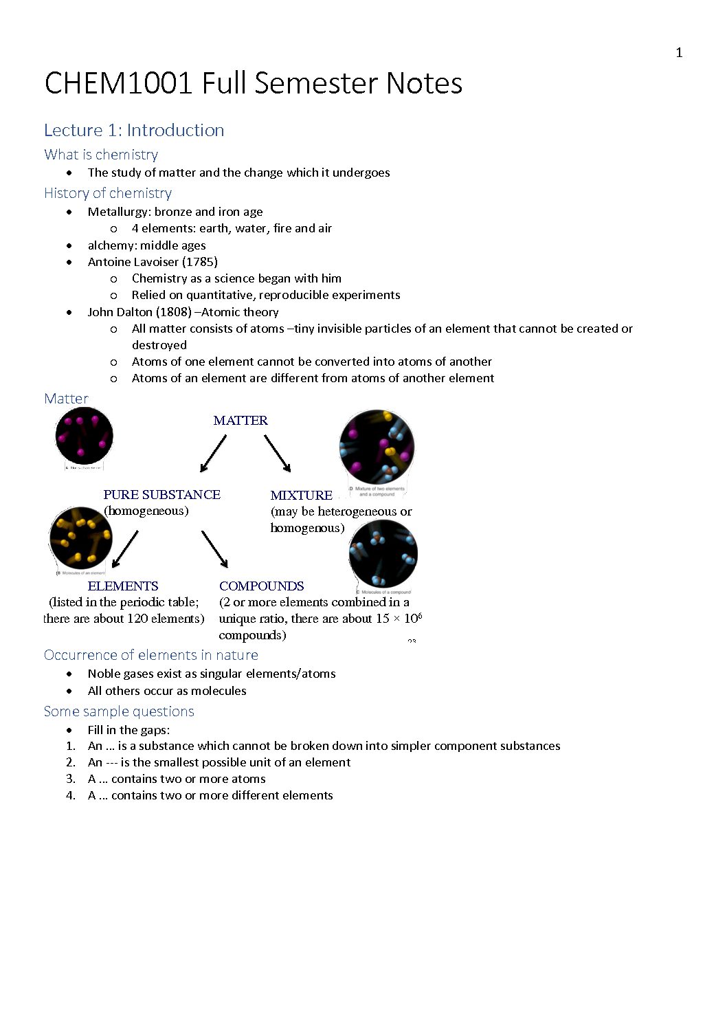 Fundamentals of Chemistry 1A (CHEM1011) full comprehensive notes ...