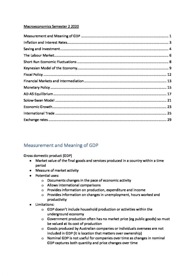 Introductory Macroeconomics (ECON10003) exam notes | StudyLast