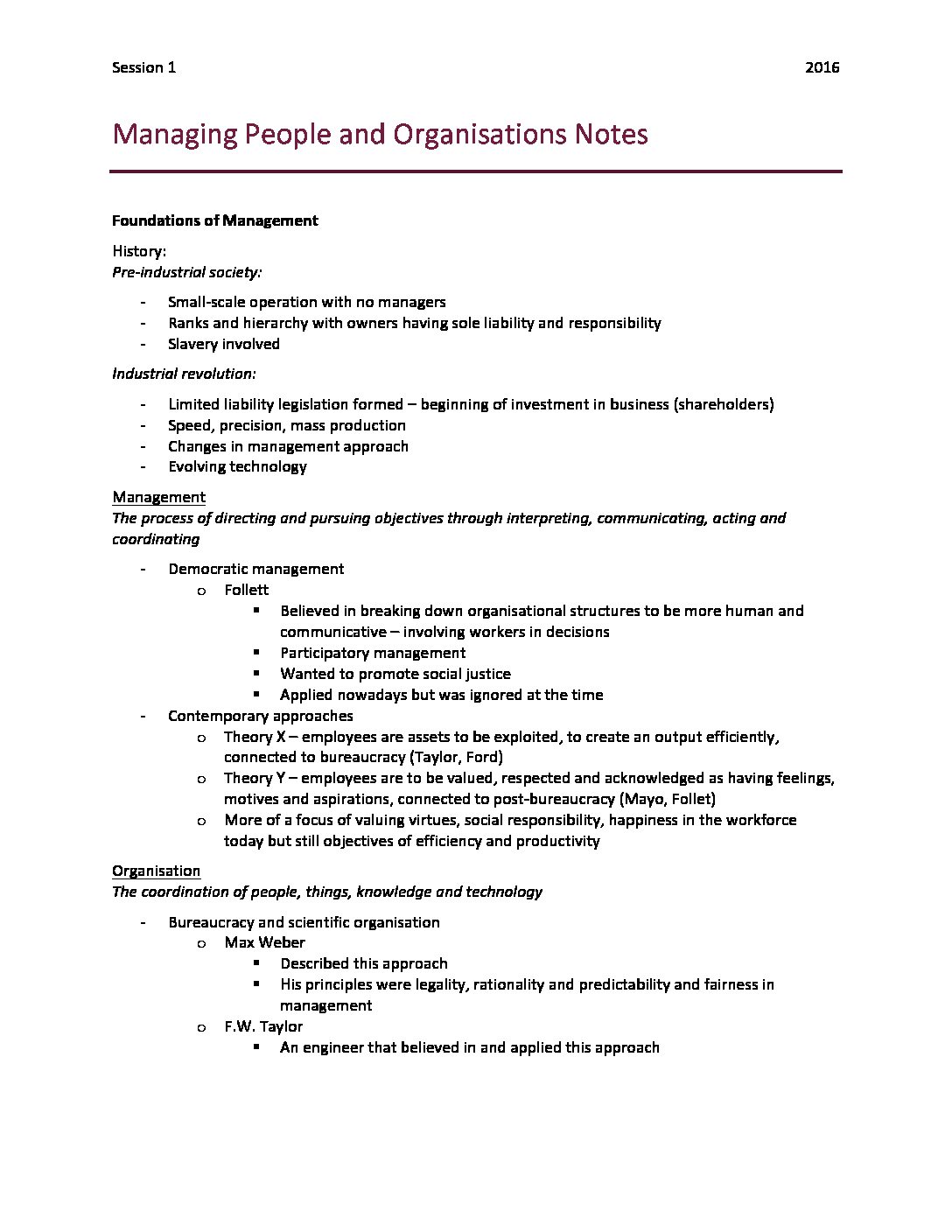 Notes for Managing People and Organisations (21129) at University of ...