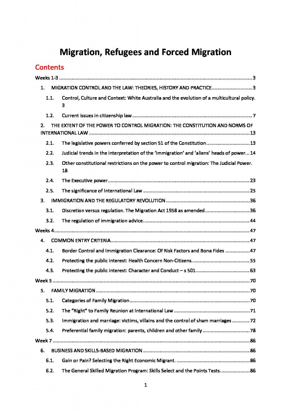 Notes for Migration, Refugees and Forced Migration (LAWS3499) at ...