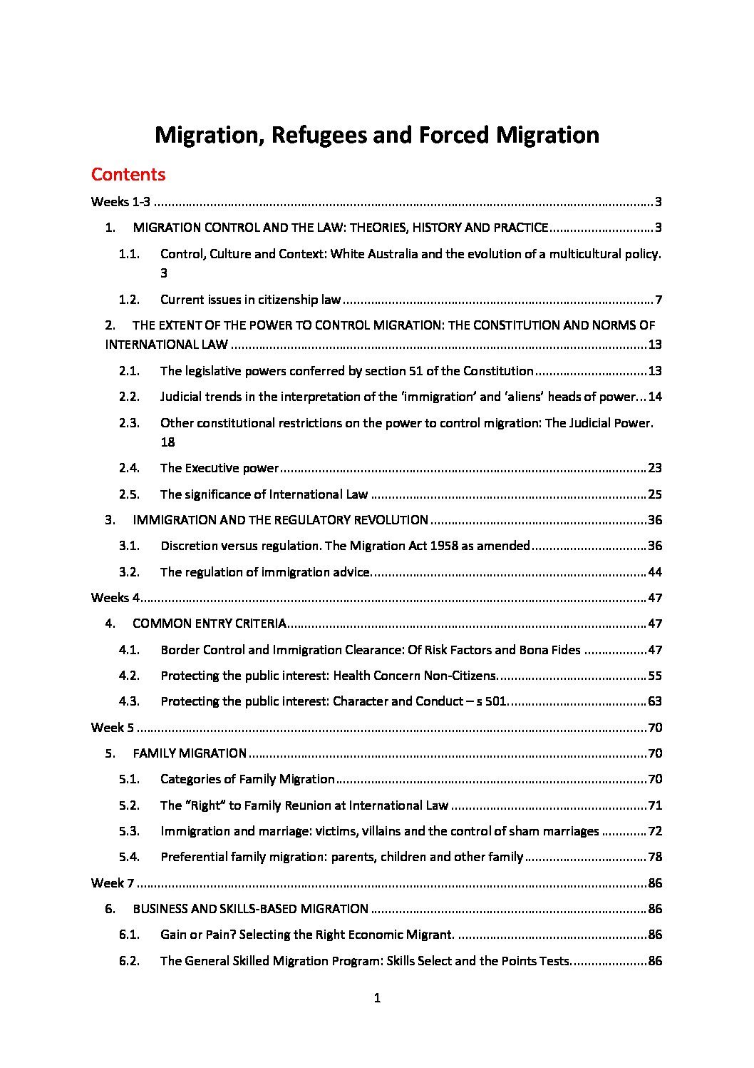 Notes for Migration, Refugees and Forced Migration (LAWS3499) at ...