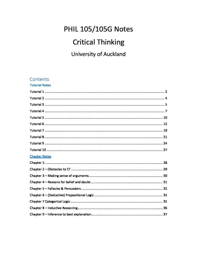 PHIL 105G: Critical Thinking exam notes | StudyLast