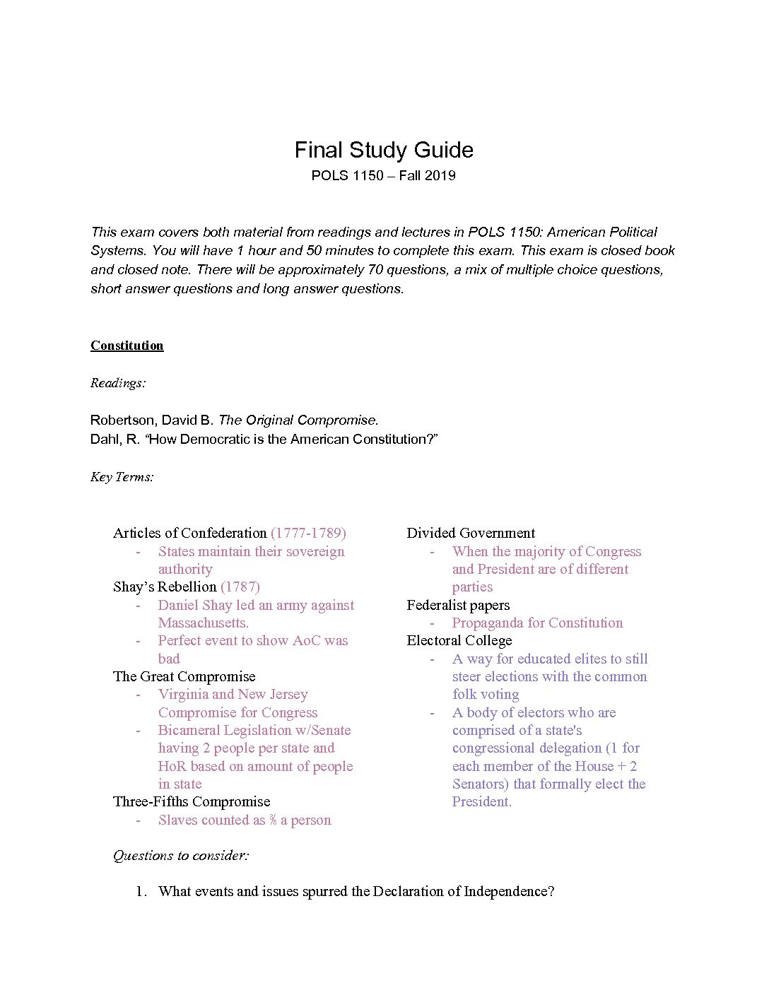 Notes for American Political Systems (POLS 1150) at Saint Louis ...