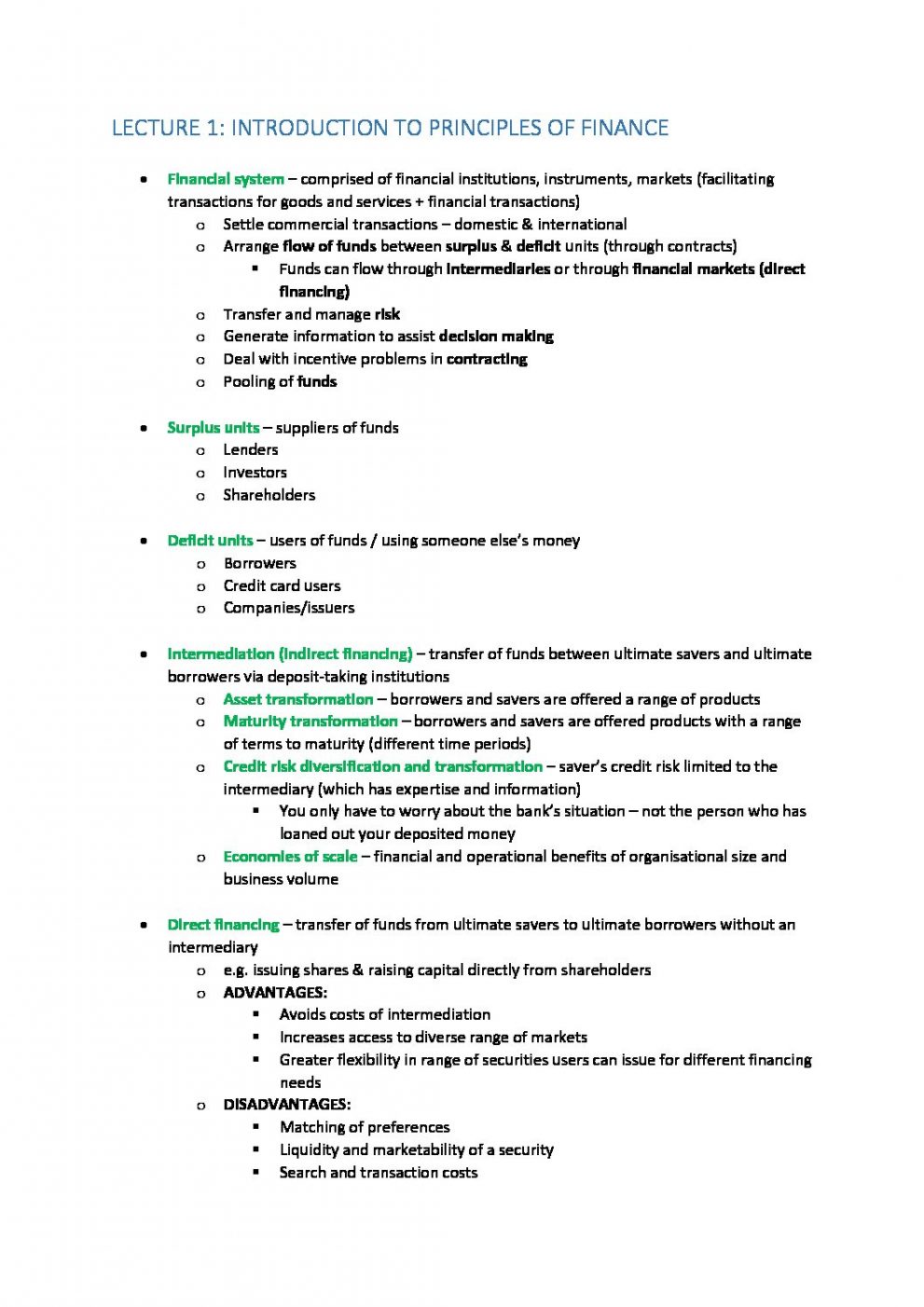 Principles of Finance (FNCE10002) lecture notes | StudyLast