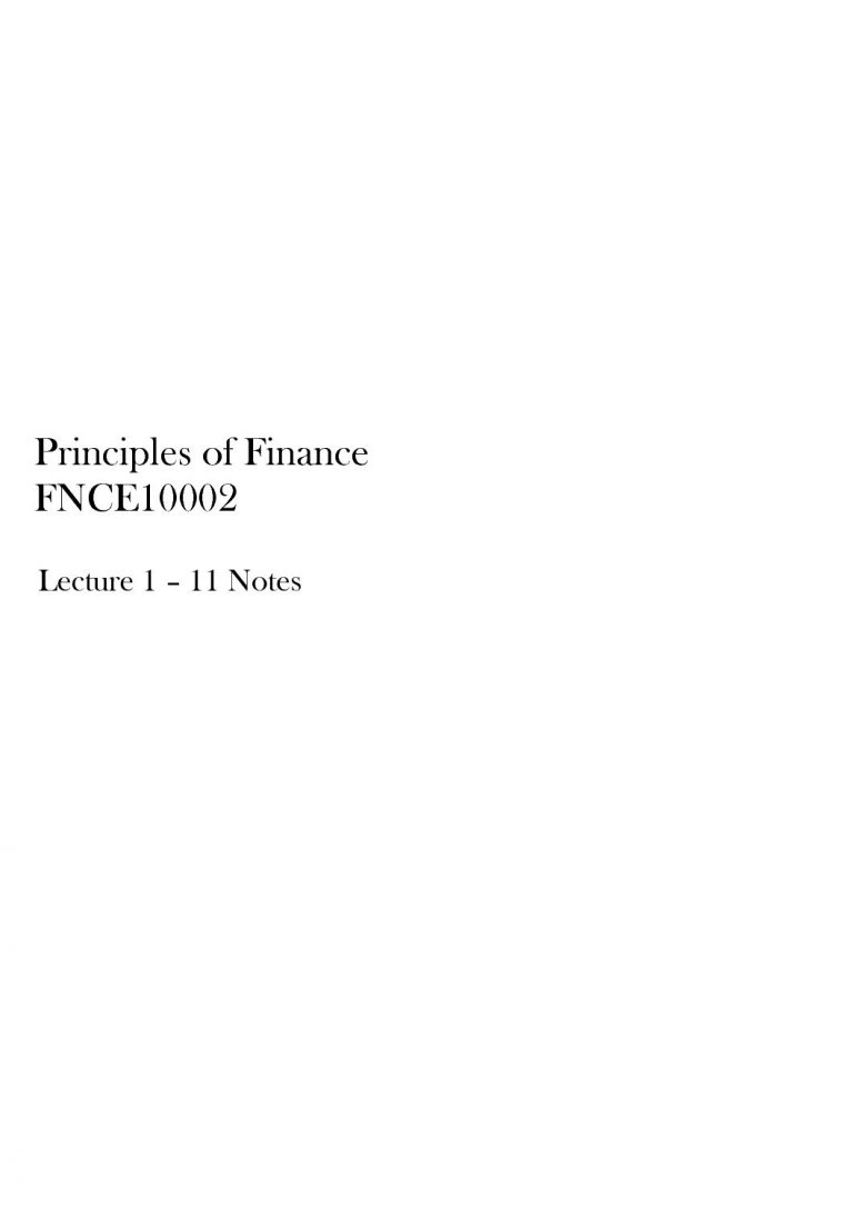 Principles of Finance (FNCE10002) at University of Melbourne | StudyLast