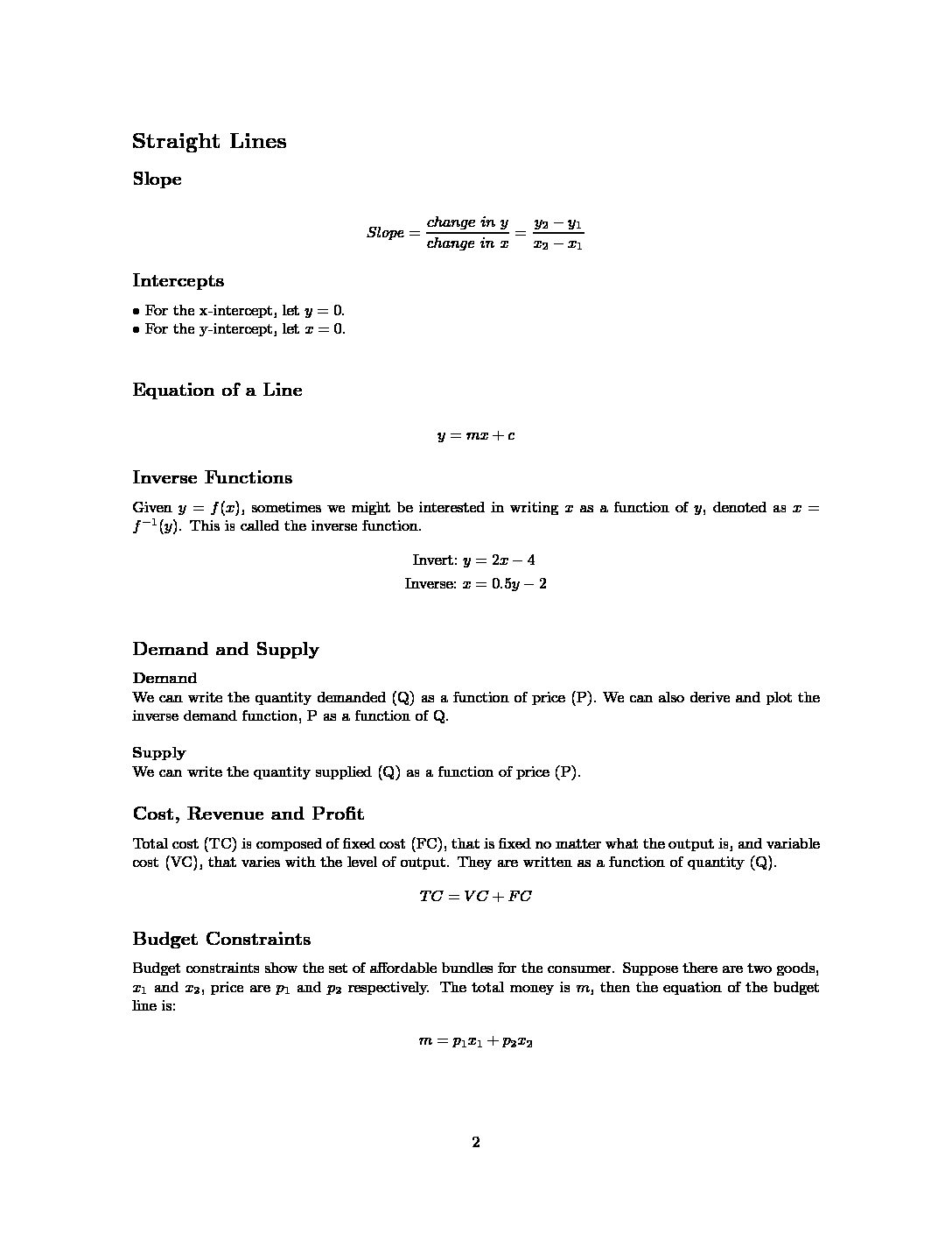 Notes for Quantitative Methods in Economics (ECON1003) at University of ...