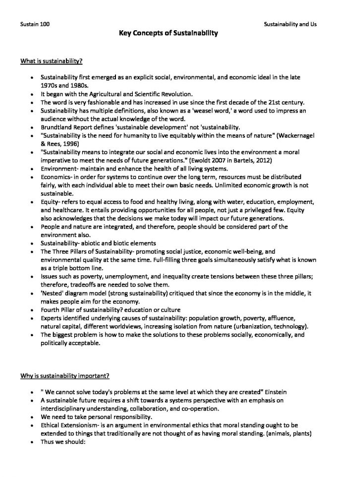 Notes for Sustainability and Us (SUSTAIN 100) at University of Auckland ...