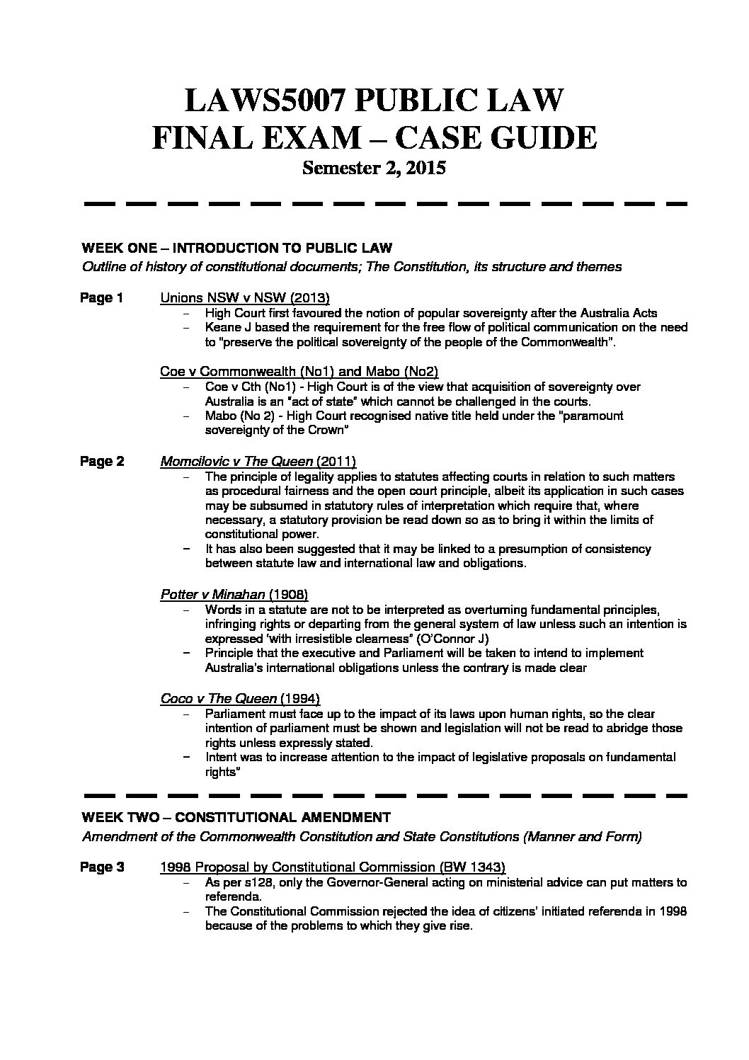 Notes for Public Law (LAWS5007) at University of Sydney (USYD) | StudyLast