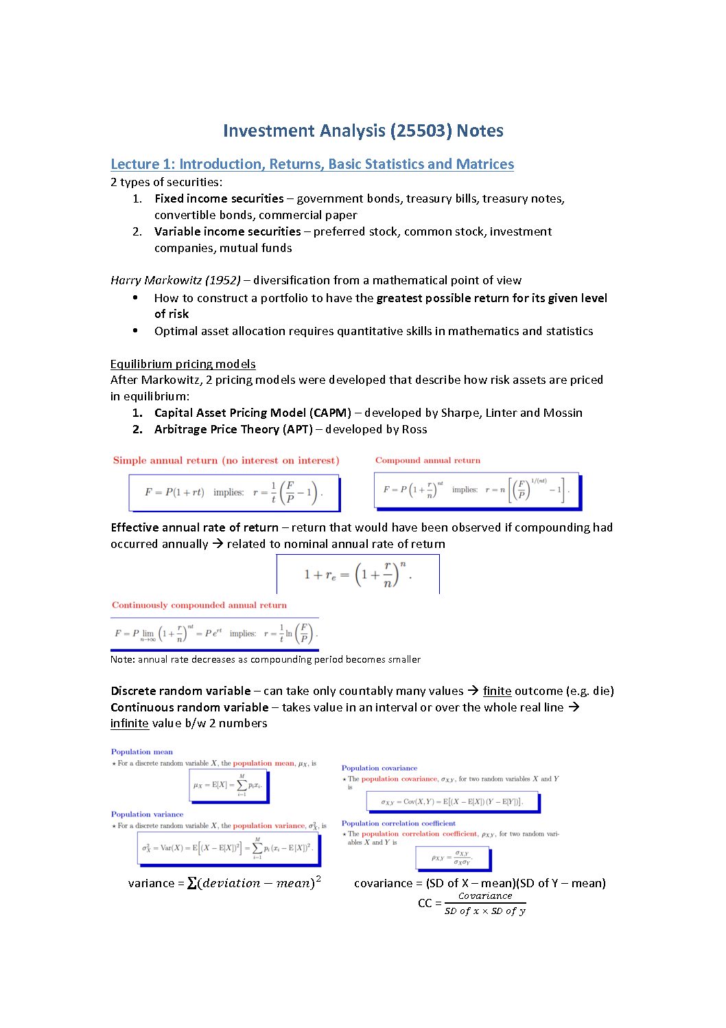 Notes for Investment Analysis (25503) at University of Technology ...