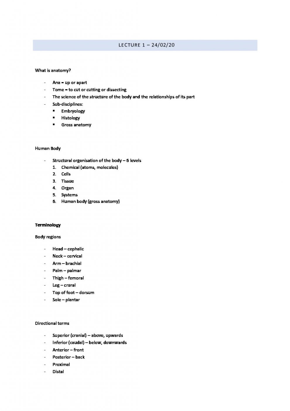 Notes for Introduction to Anatomy (ANAT1001) at Macquarie University ...