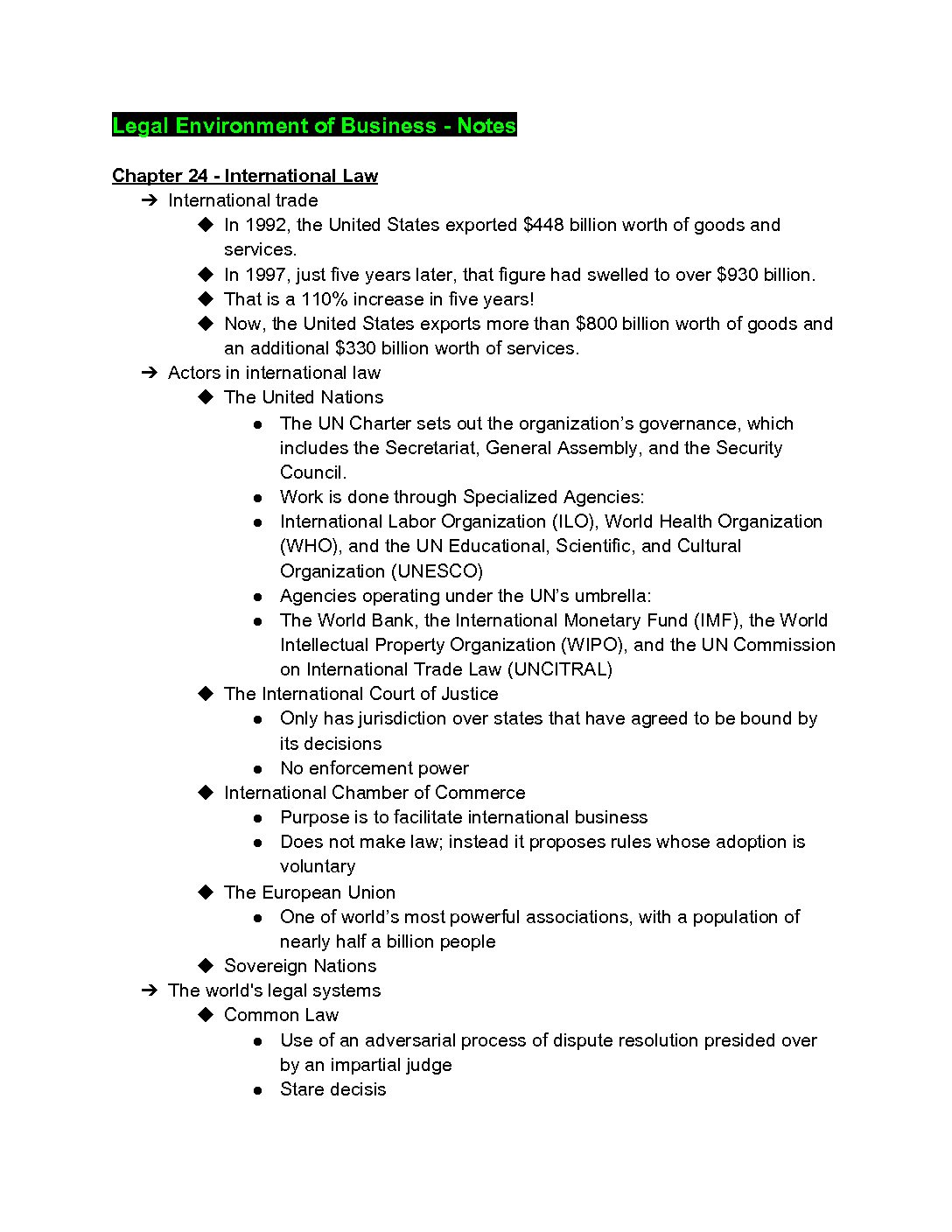 Notes for Legal Environment of Business (BAFN 231) at University of ...
