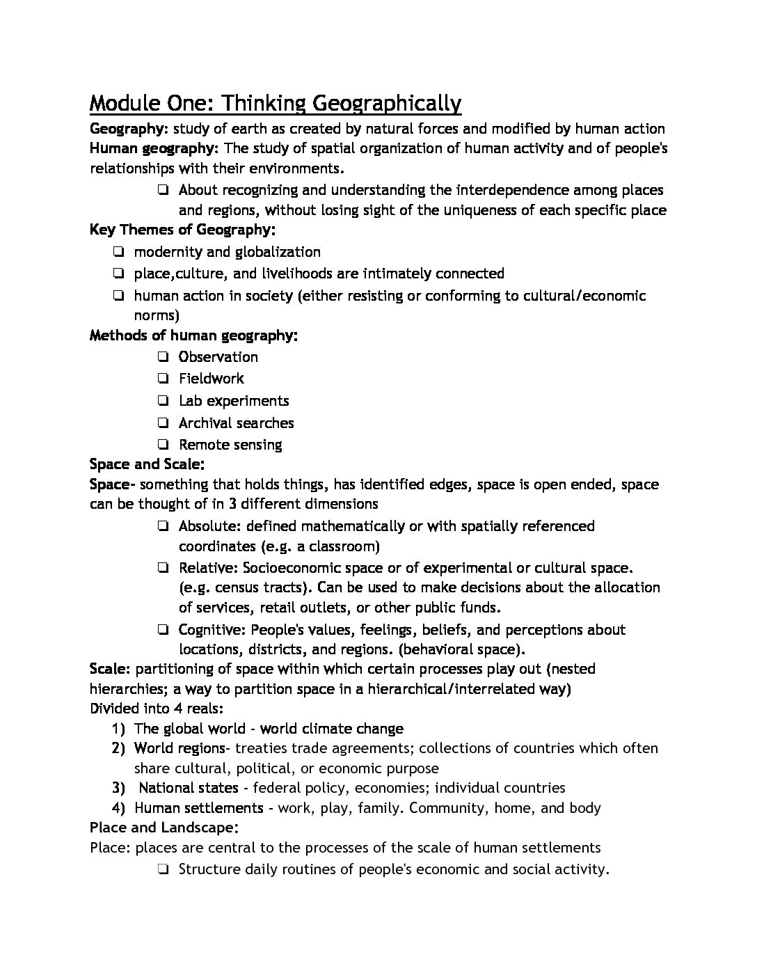 Notes for Human Geography: People, Places, and Cultures (GEOG 1101) at ...