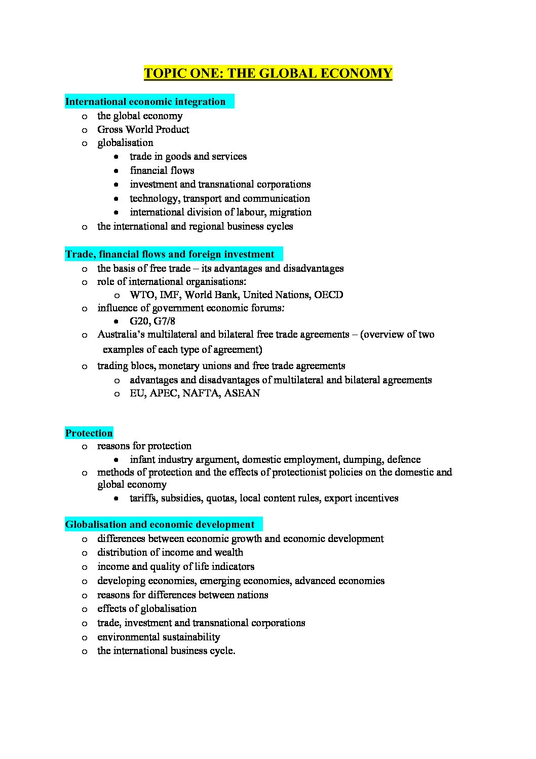 HSC Stage 6 Economics complete course notes with essay structure ...