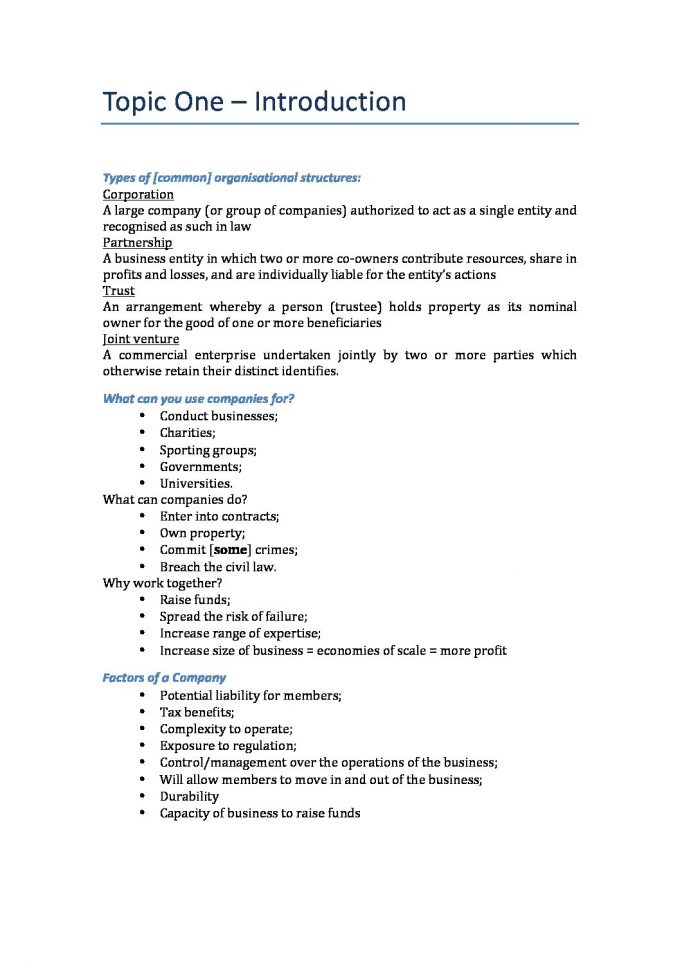 LAW3112 – Corporations Law detailed exam notes | StudyLast