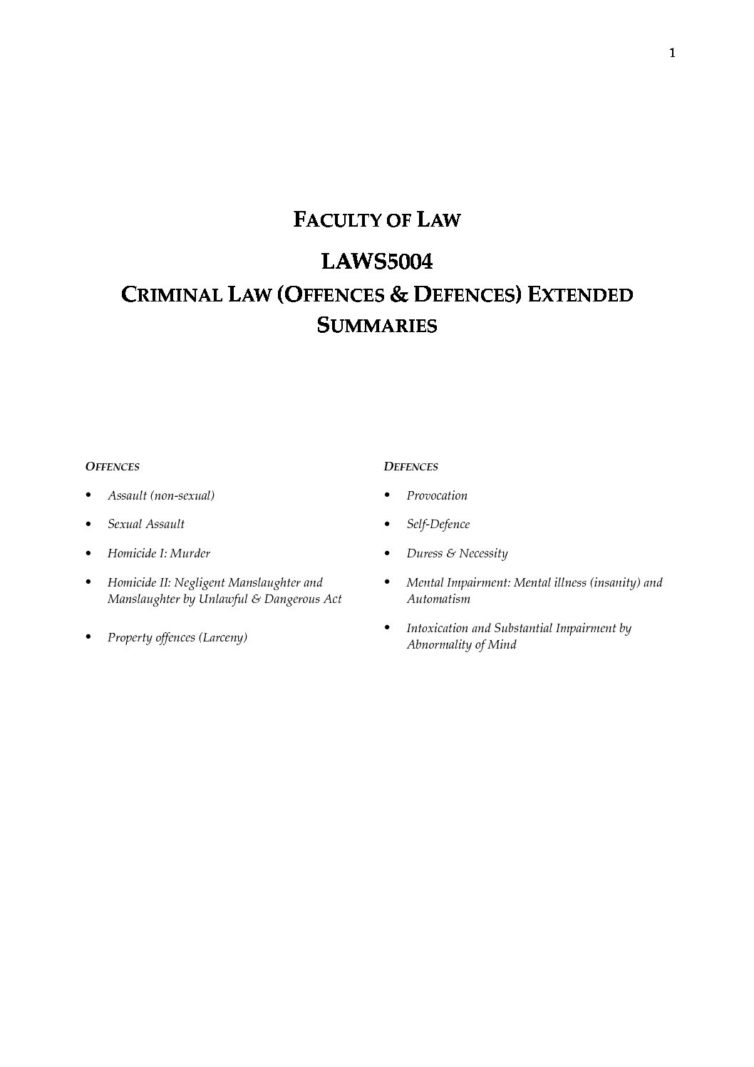 Notes for Criminal Law (LAWS5004) at University of Sydney (USYD ...