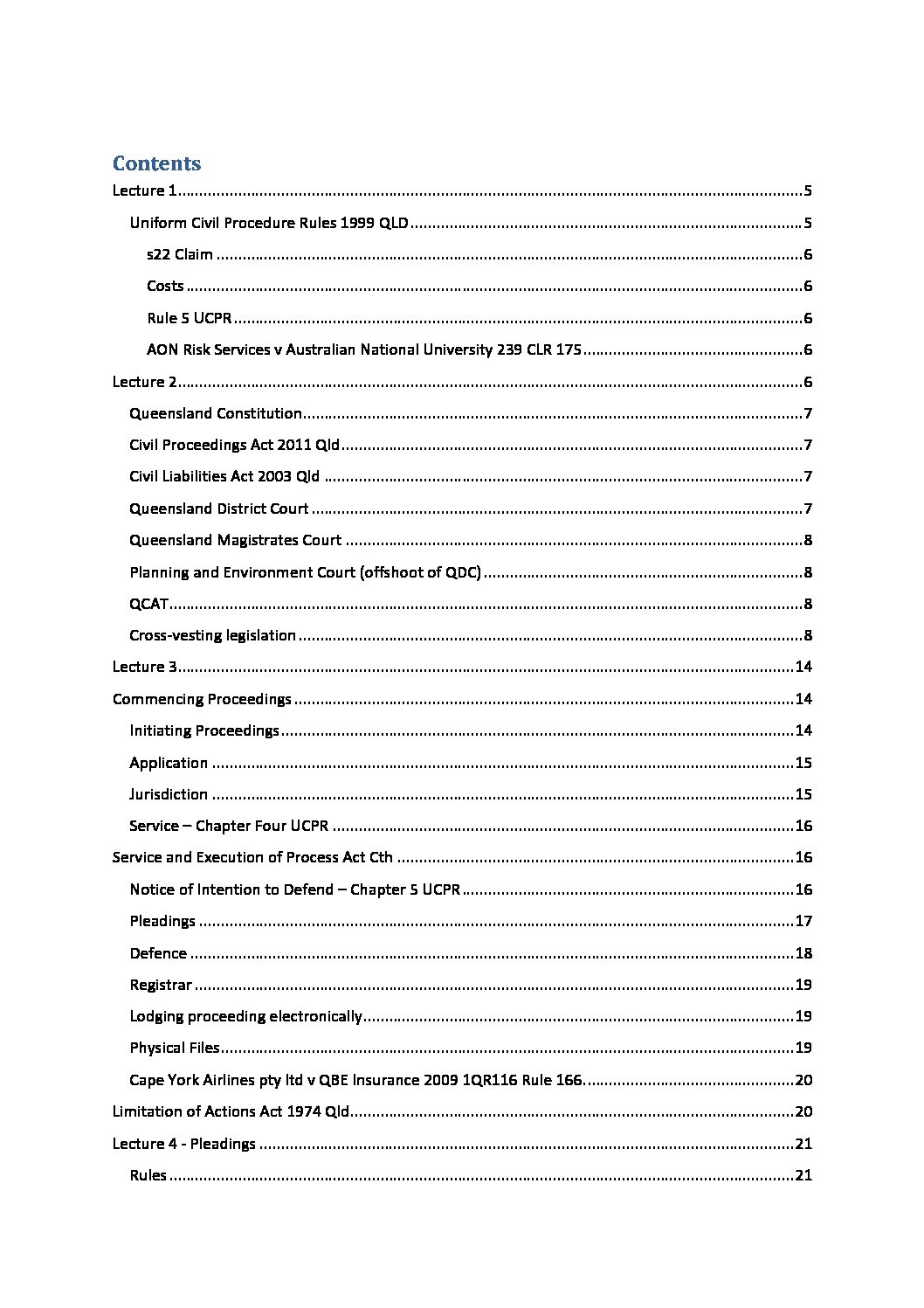 Notes for Civil Procedure (LAWS5215) at University of Queensland (UQ ...
