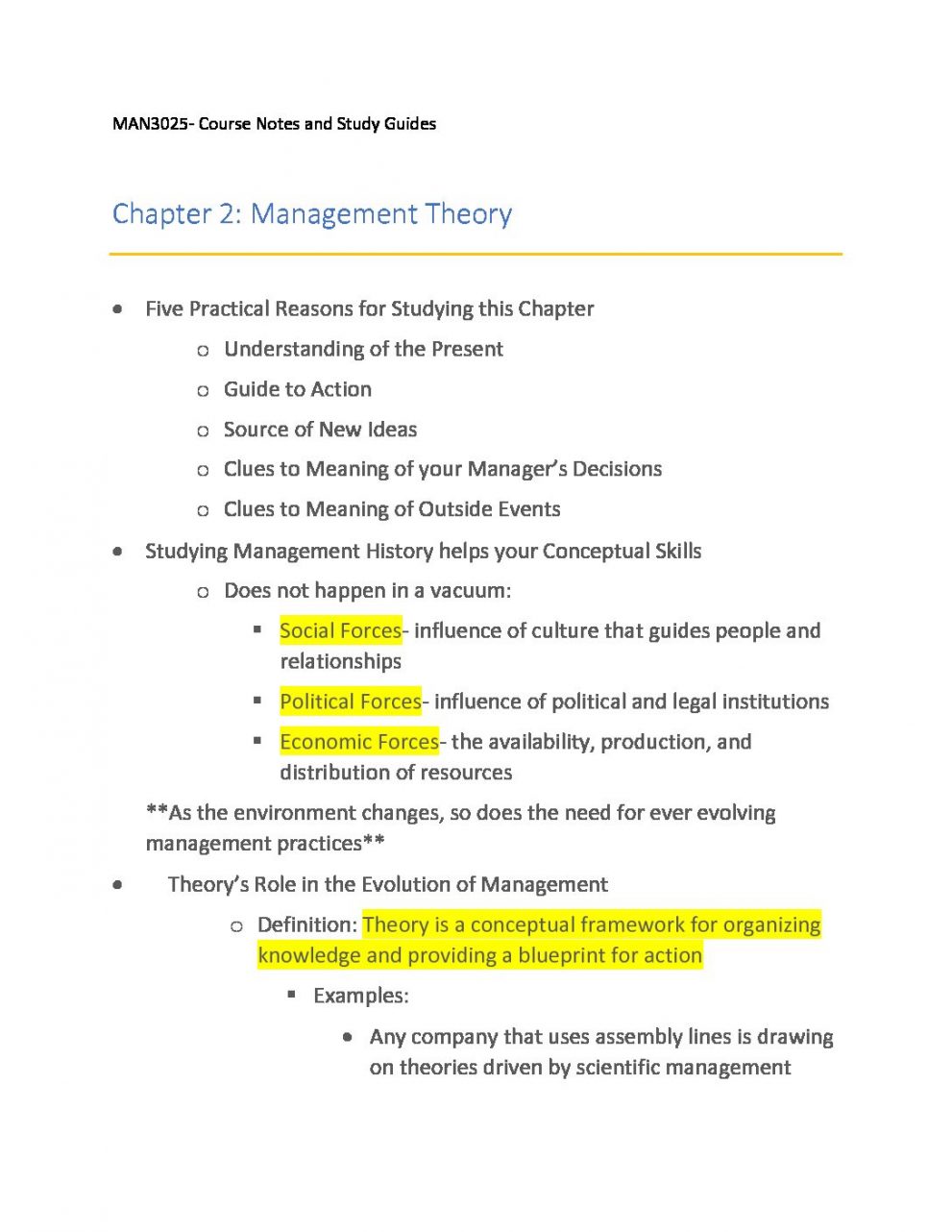 Study Materials for Principles of Management (MAN 3025) at University ...