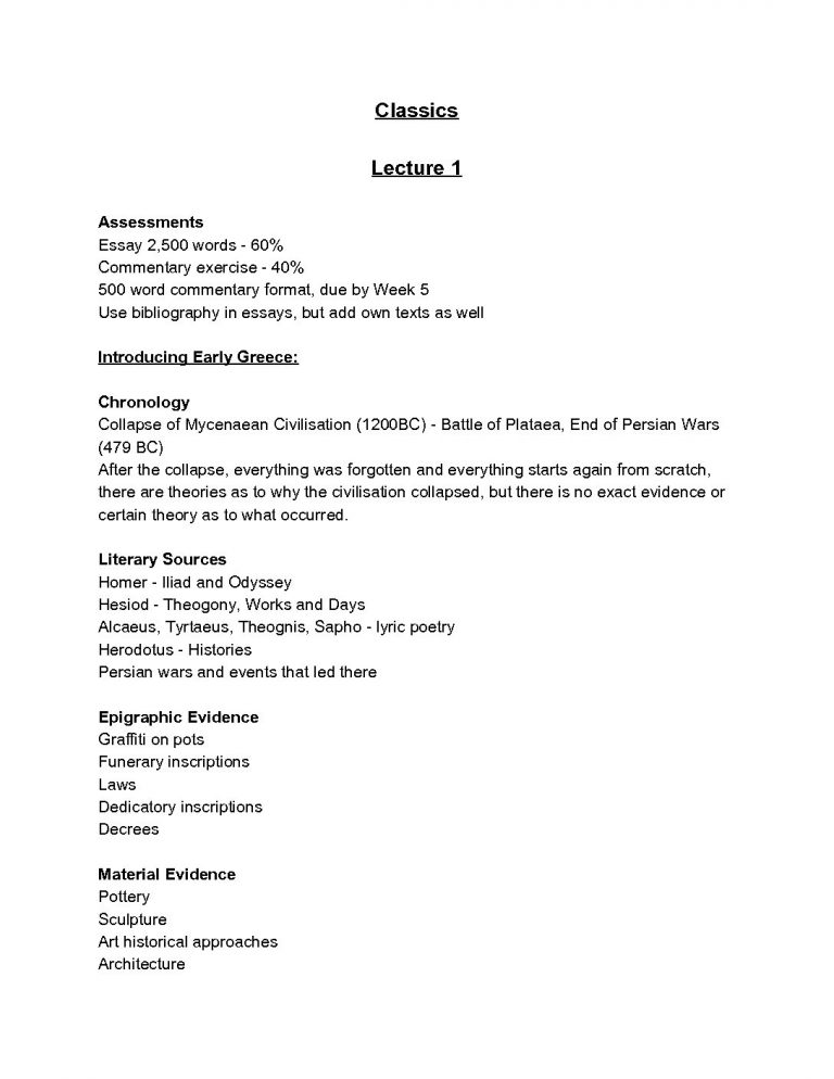 Classical Civilisation 1A (CLASSIC1001) lecture summaries | StudyLast