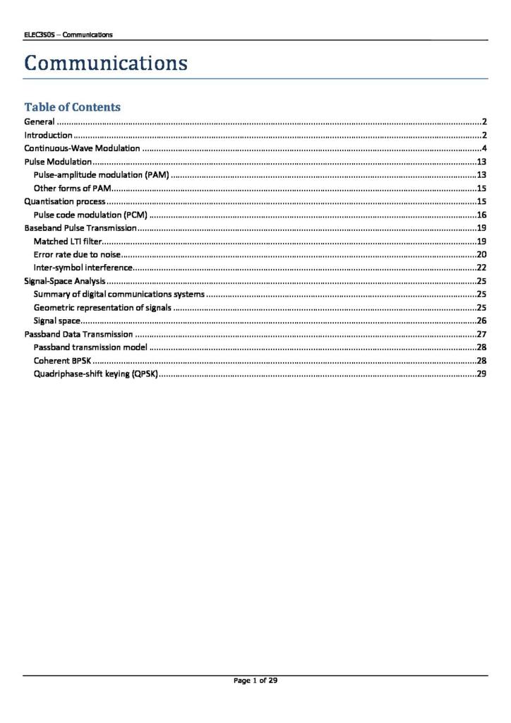 Notes for Communications (ELEC3505) at University of Sydney (USYD ...