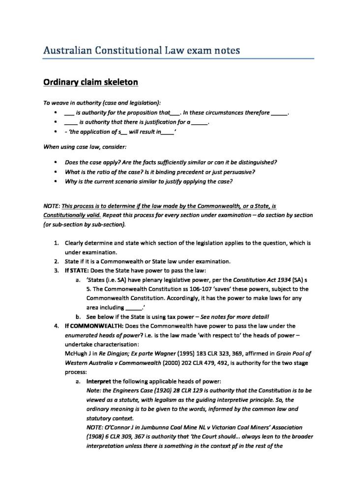 Constitutional Law comprehensive exam notes – LAW 2501 | StudyLast