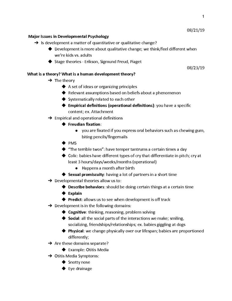 Notes for Developmental Psychology (PSYC 220) at Binghamton University ...