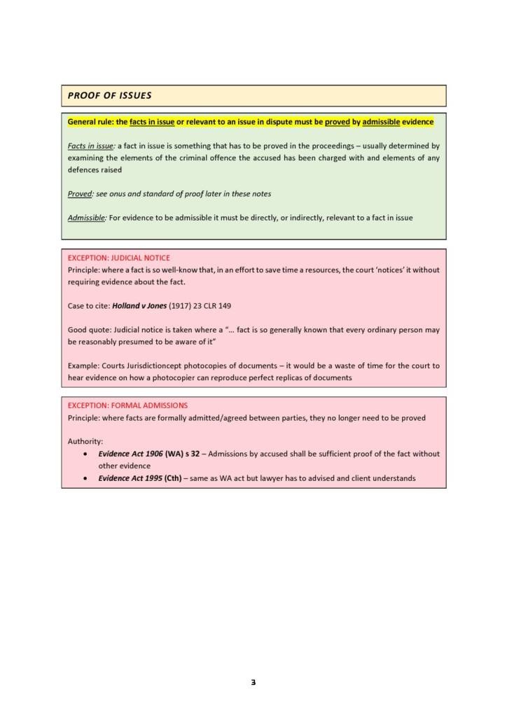 Notes for Evidence (LAWS3001) at University of Notre Dame Australia ...
