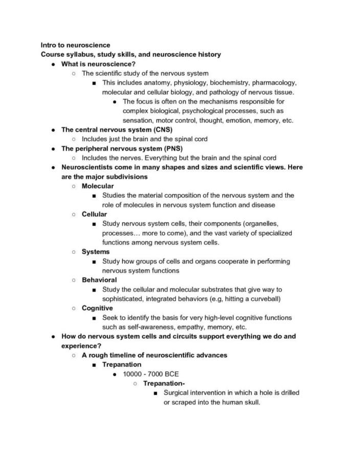 Notes for Introduction to Neuroscience (NRSC 2100) at University of ...