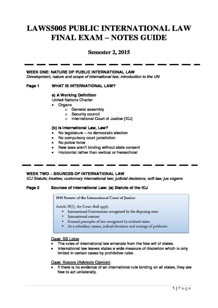 Notes for Public International Law (LAWS1023) at University of Sydney ...