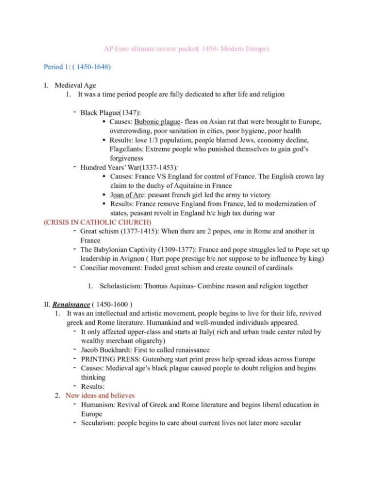 AP European History complete summary notes | StudyLast