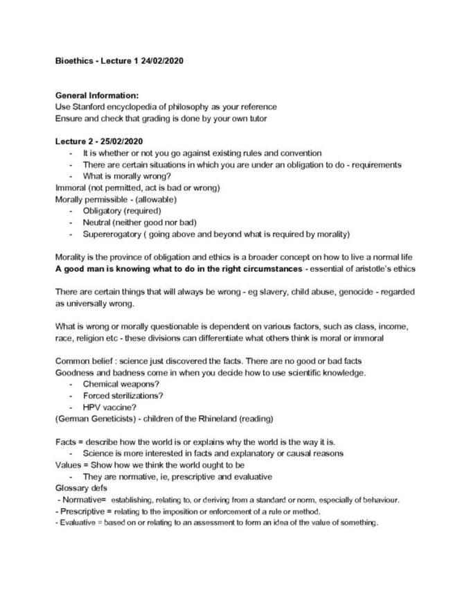 Bioethics (HPSC1000) complete notes | StudyLast