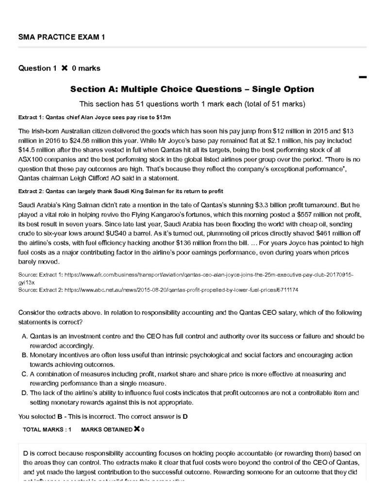 CPA SMA 2020 practice exam 1 with answers | StudyLast