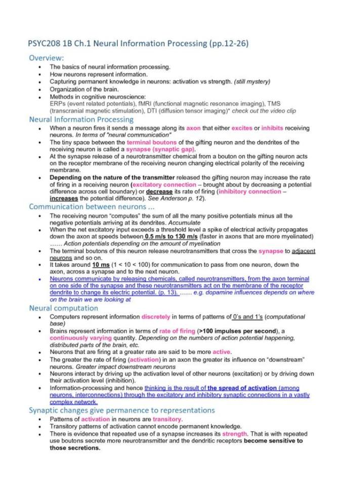 Cognition (PSYC208) complete notes | StudyLast