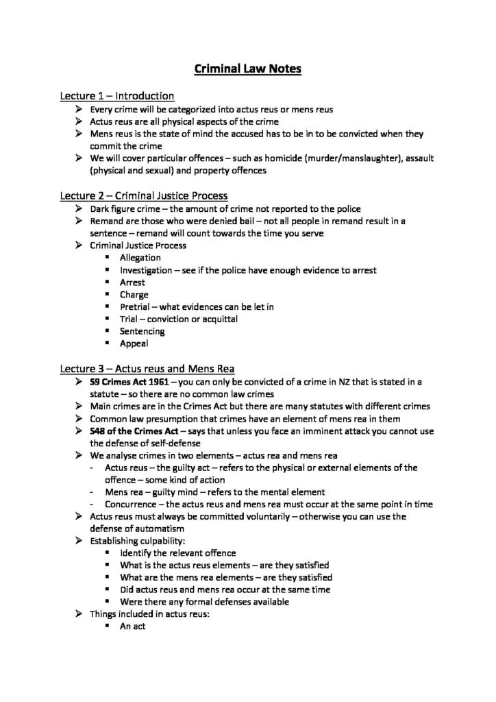 Notes for Criminal Law (LAW 201) at University of Auckland | StudyLast