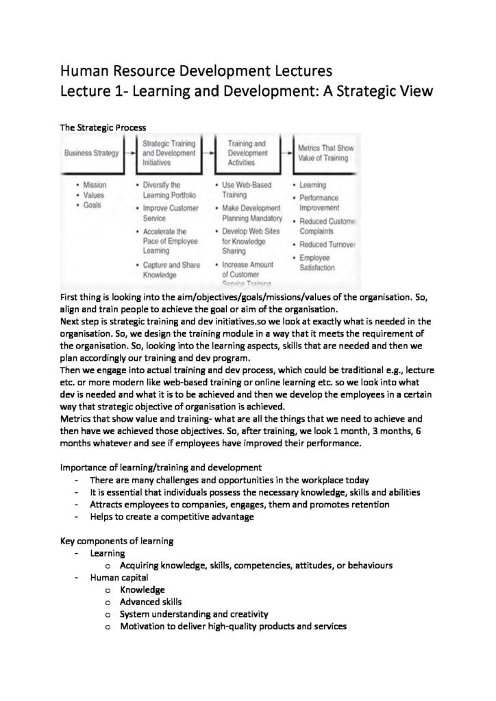 Human Resources Development (MGMT2009) full lecture notes | StudyLast