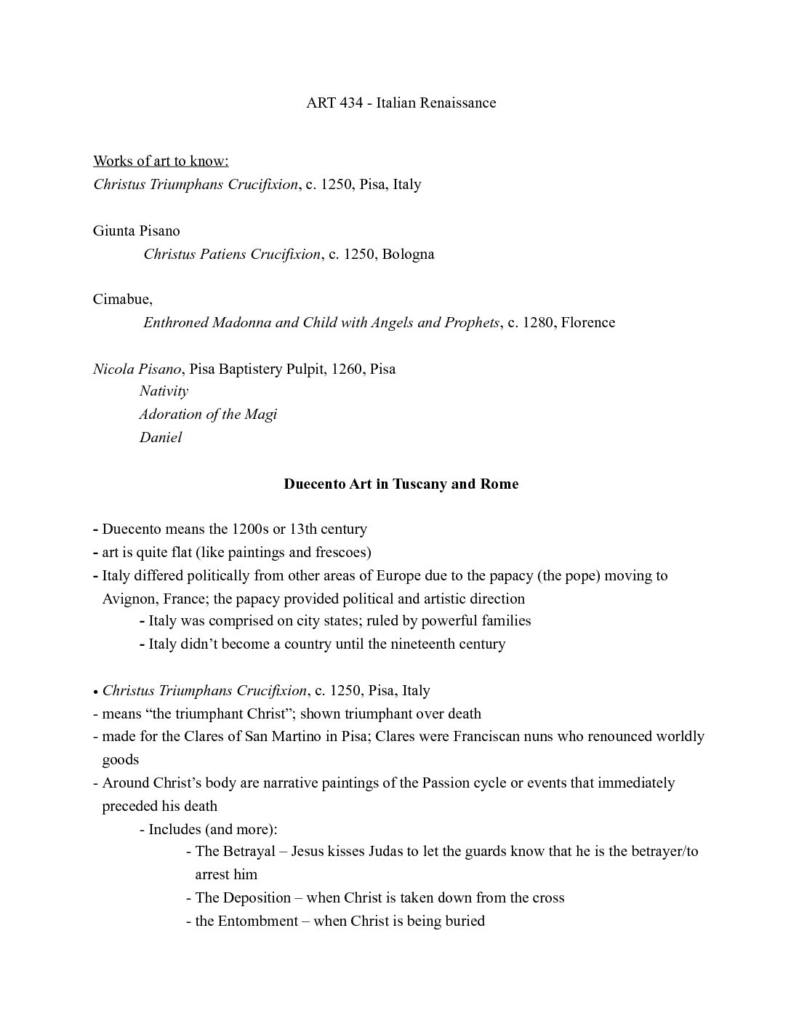 Notes for Italian Renaissance Art History (ART 434) at University of ...
