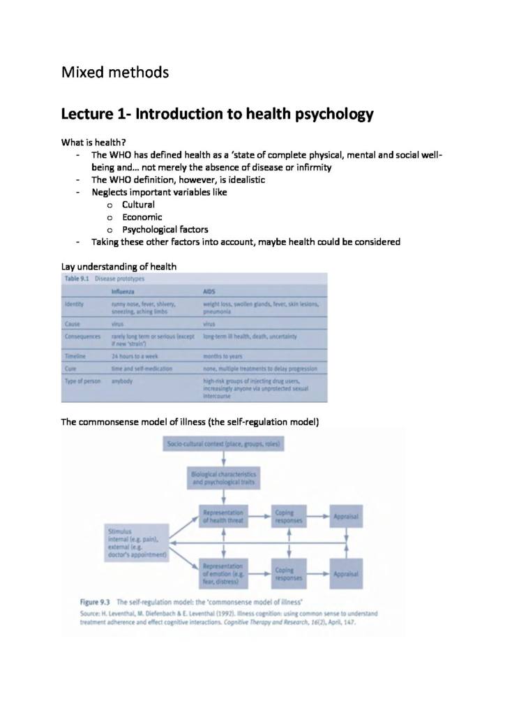 Notes for Mixed Methods Research in Health Psychology (PSYC3004) at ...