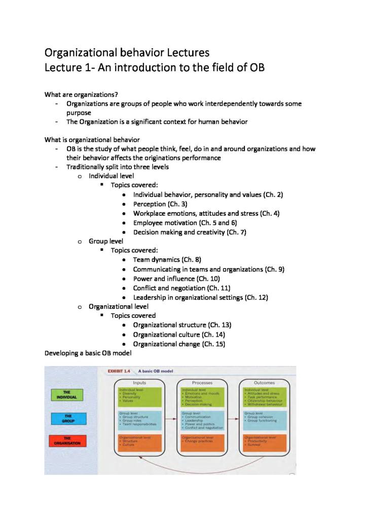 Notes for Organisational Behaviour (MGMT2000) at Curtin University ...