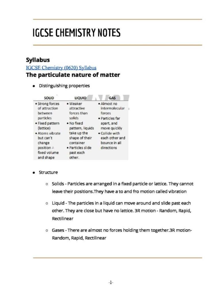 Cambridge IGCSE Chemistry (0620) complete notes | StudyLast