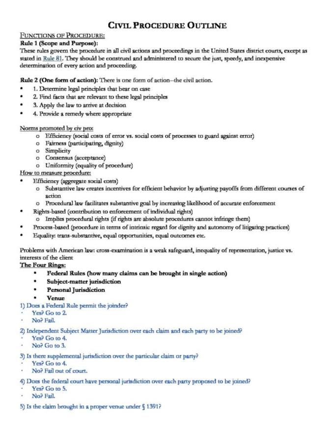 Study Materials for Civil Procedure (LAW 433) at University of Texas at ...